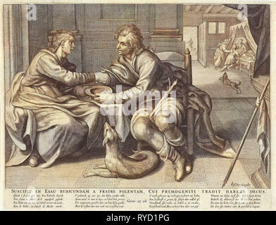 Esau sells his birthright to Jacob, Willem Isaacsz. van Swanenburg, print maker: Anonymous ...