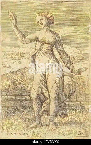 personification of virtue Prudence with a mirror in one hand where she ...