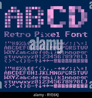 Retro game pixel art font. Pixelated text alphabet letters and numbers ...