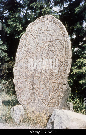 middle ages, Vikings, runes, rune stone depicting possibly Wotan and ...