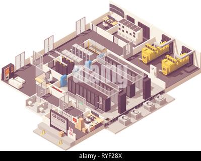 Data center cutaway interior vector flat isometric illustration Stock ...