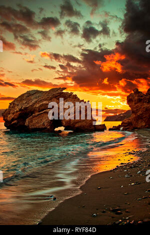 Sunset at Tertsa beach, Viannos municipality, southern Crete, Greece ...
