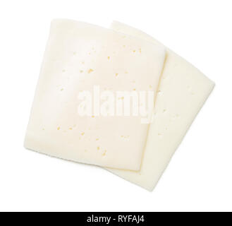 Goat cheese slices isolated on white background. Top view Stock Photo ...