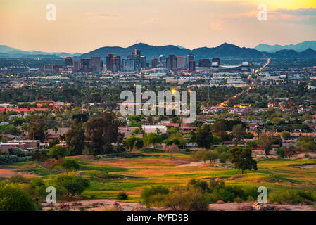 Phoenix, Arizona skyline and city lights viewed from A-Mountain in ...