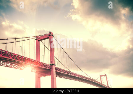 Wakato Bridge is a red suspension bridge that connects Wakamatsu ward ...