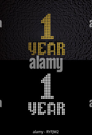 Golden number one year (number 1 year) dotted font, top view, with ...