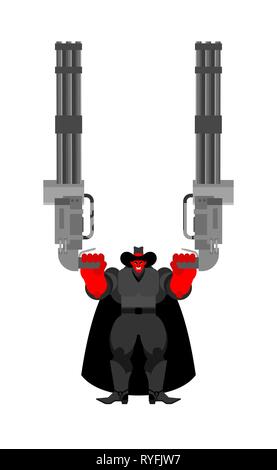Devil evil Cowboy and Minigun. Wild West Demon gunfighter. Angry ...