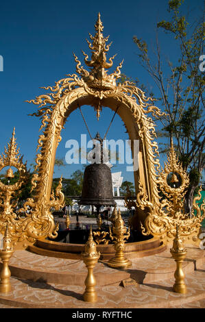 A bronze bell at Wat Rong Khun or WHITE TEMPLE built by the artist ...