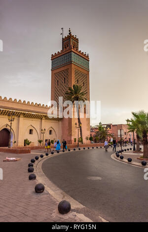 MARRAKECH, MOROCCO, 31 AUGUST 2018: view from above of a crowded market ...