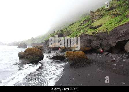 Black beach, volcanic rock on the beach of Djúpalónssandur, Snæfellsnes ...