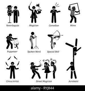 Circus performers, magician, clown, juggler, acrobat, strongman. Aerial ...