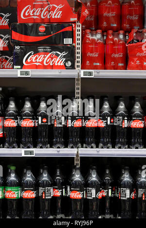 Stalls in row at supermarket. Soft drinks. Coca Cola. France Stock ...