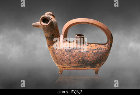 Phrygian terra cotta pottery vessel with a strainer and long pouring ...