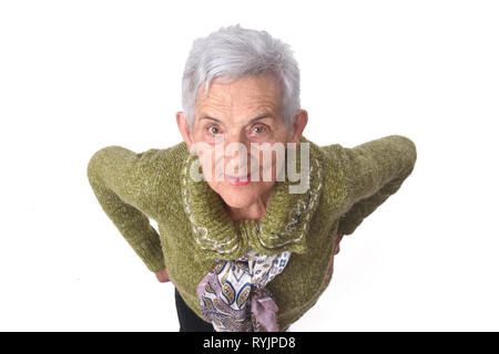 portrait view from above of an older woman on white background Stock ...