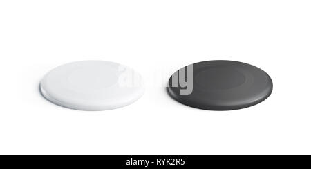 Blank black and white plastic frisbee mockup set, isolated, 3d ...