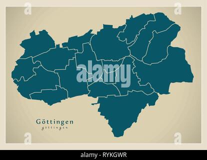 Modern City Map - Goettingen city of Germany with boroughs and titles DE outline map Stock ...