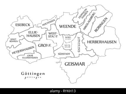 Modern City Map - Goettingen city of Germany with boroughs DE Stock ...