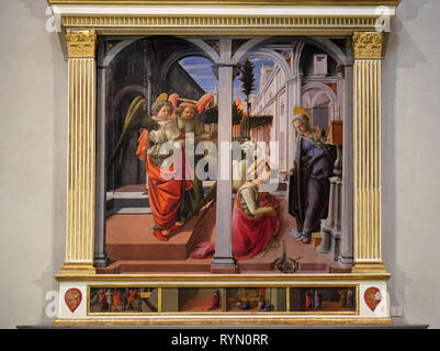 Annunciation to the Virgin Mary, work by Fra Filippo Lippi in the Basilica di San Lorenzo in ...