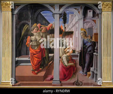 Annunciation to the Virgin Mary, work by Fra Filippo Lippi in the Basilica di San Lorenzo in ...