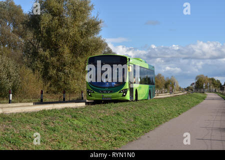 Guided bus on new guided busway running from Cambridge to St Ives Stock ...