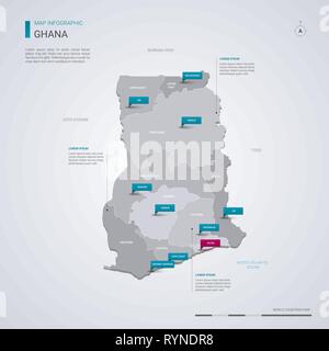 Editable template of map of Ghana with marks. Ghana on world map and on ...