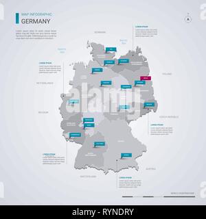 Editable template of map of Germany with marks. Germany on world map ...