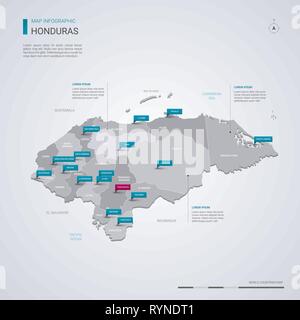 Editable template of map of Honduras with marks. Honduras on world map ...