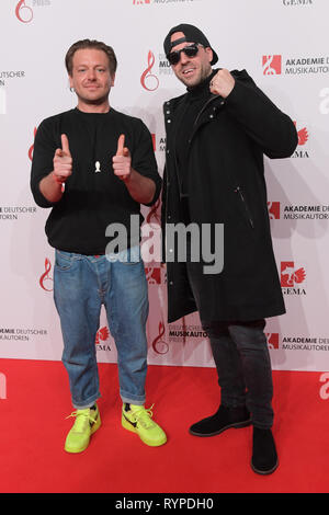 14 March 2019, Berlin: The Atzen, with the rappers Frauenarzt (l) and ...