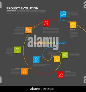 Project evolution timeline template with spiral model and icons - white ...