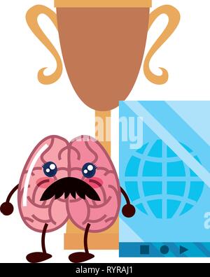 brain cartoon education mobile trophy books vector illustration Stock ...