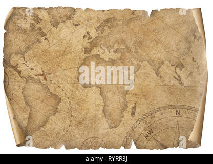 Vintage torn worn world map illustration Stock Photo - Alamy