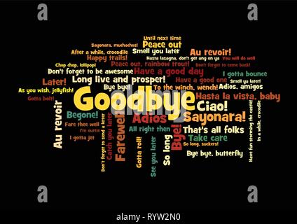 Goodbye Word Tag Cloud, shows words and phrases how to express feelings ...
