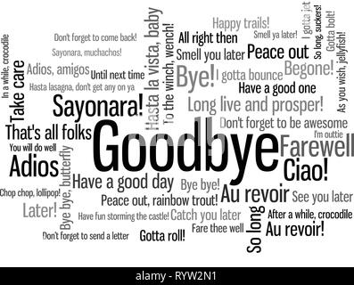 Goodbye Word Tag Cloud, shows words and phrases how to express feelings ...