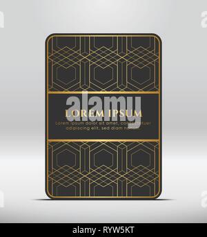 Elegant premium look. Dark gray card shape with golden pattern. Vector ...
