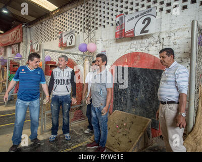 Bogota, Colombia - Septemebr. 09, 2017: Colombian men are playing tejo ...