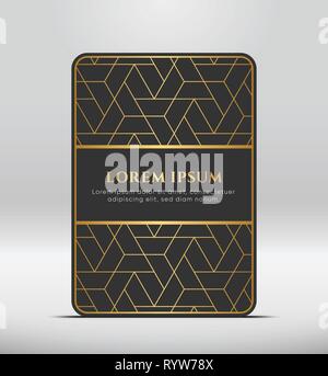 Elegant premium look. Dark gray card shape with golden pattern. Vector ...