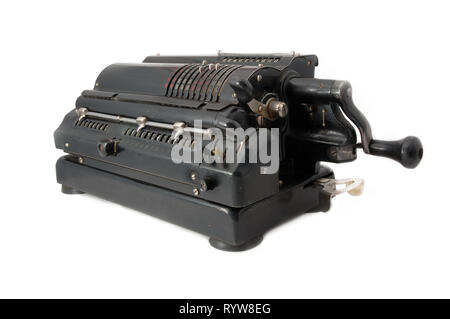 Old counting machine, arithmometer. Isolated on white background Stock ...