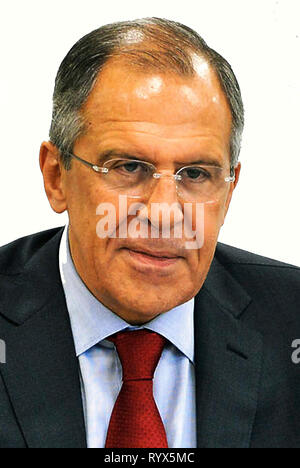 Russian Foreign Minister Sergey Lavrov gestures during a news ...