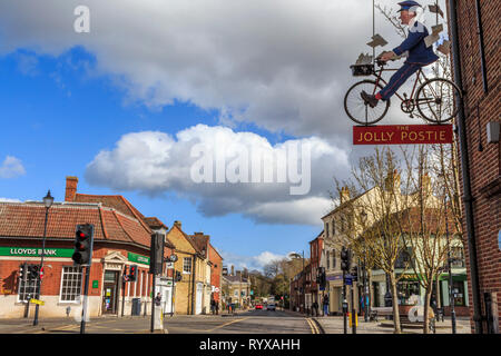 jolly postie hanging signpost, old post office site,royston village ...