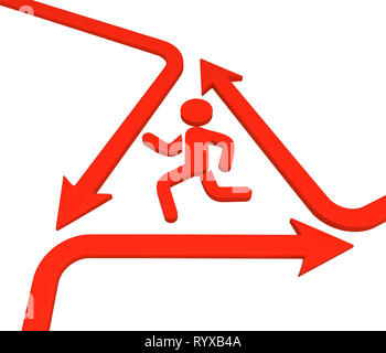 Red symbolic arrow triangle cycle, 3d illustration, horizontal, over ...