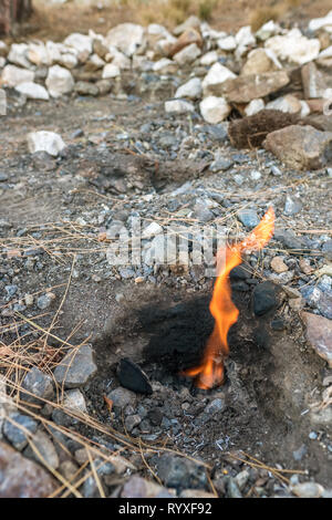 Chimera flames. Flame of burning methane on Mount Chimera near Cirali ...