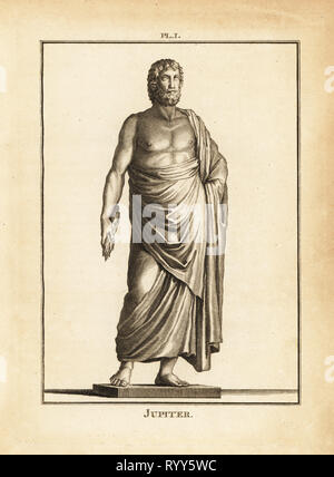 Statue of the Roman god Jove or Jupiter, seated on an eagle throne ...