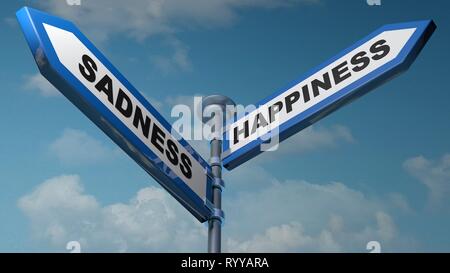 Sadness and Happiness opposite direction road signs - 3D rendering ...