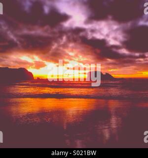 Perranporth Sunset, Cornwall Stock Photo - Alamy