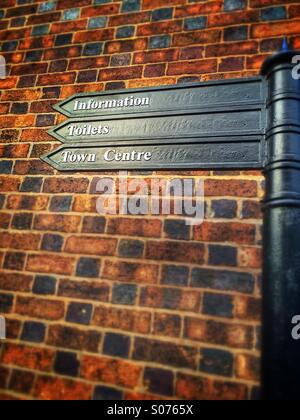 Metal sign post to the town centre via the 99 steps, Great Malvern ...
