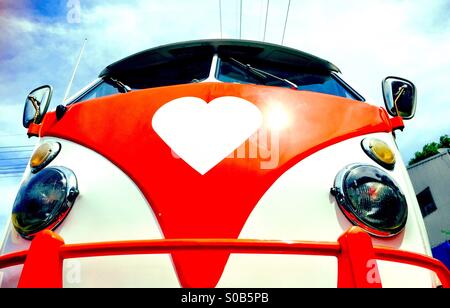 A vintage VW bus with a heart shaped logo Stock Photo - Alamy