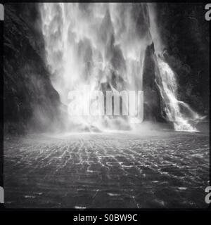 Stirling Falls waterfall in Milford Sound in New Zealand, viewed from ...