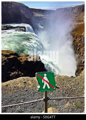 Danger sign, Gullfoss waterfalls, Iceland Stock Photo - Alamy