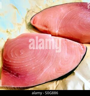 Two raw fresh swordfish fillets isolated on white background Stock ...