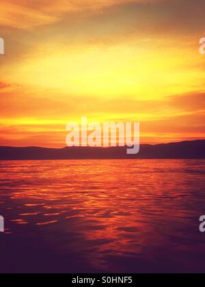Colorful bright summer sunset over forest Stock Photo - Alamy
